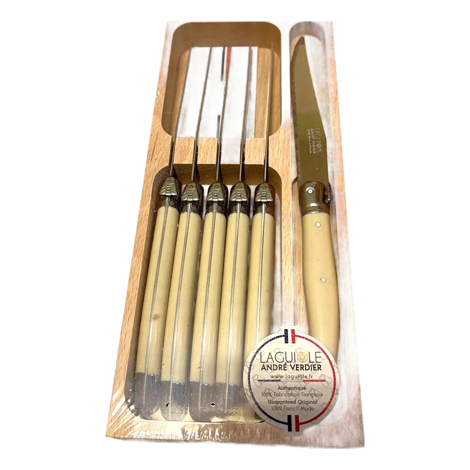 Set of 6 French Andre Verdier Laguiole Steak Knives Ivory Color | Chairish