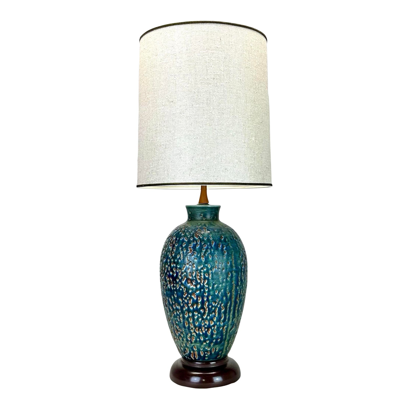 Mid Century Modern Teal Blue Textured Ceramic Table Lamp | Chairish