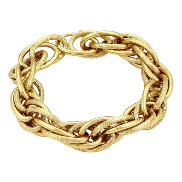 Large Multi Oval Grooved 18k Yellow Gold Link Bracelet | Chairish