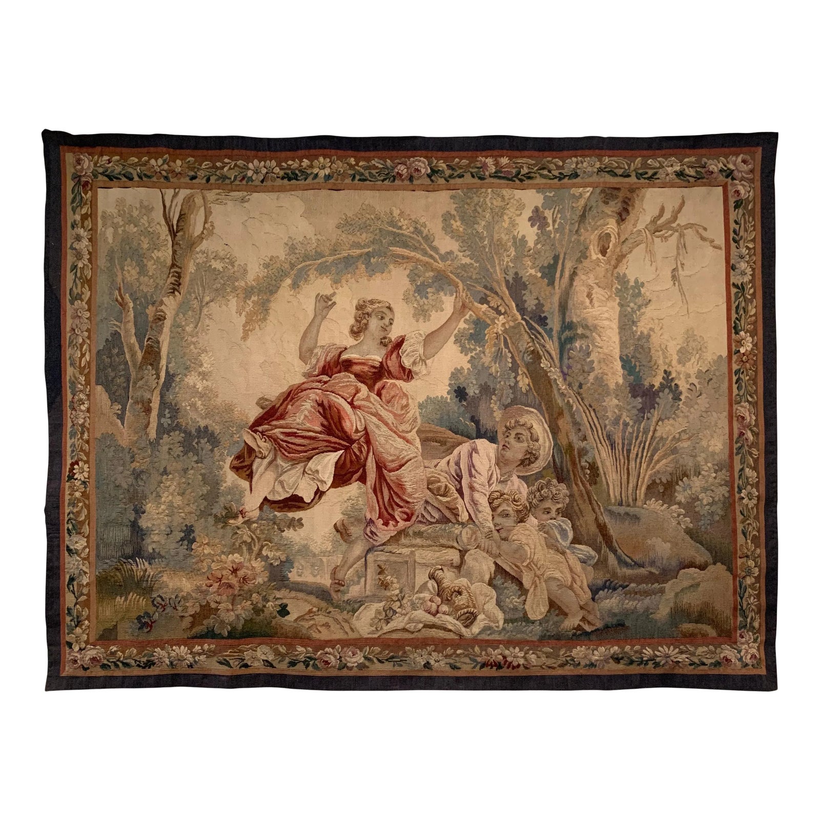 Antique 19th Century French Aubusson Rococo Tapestry | Chairish
