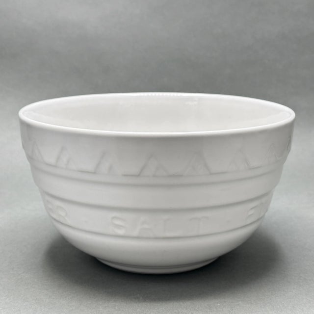 Vintage White Ceramic Mixing Bowl With Embossed Baking Terms "Flour ...