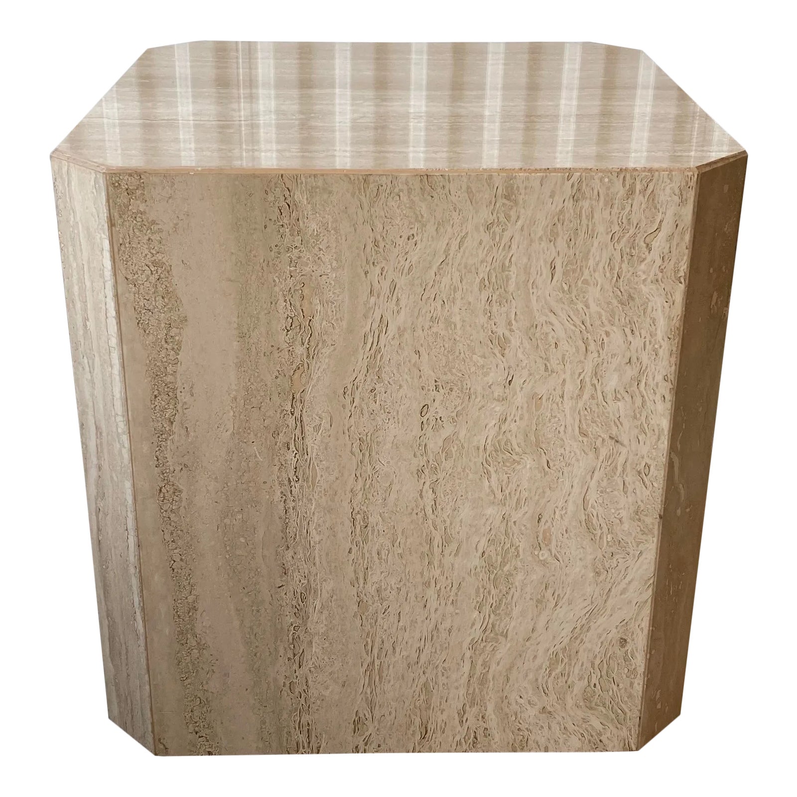 Vintage Travertine Cube Octagonal Table | Chairish