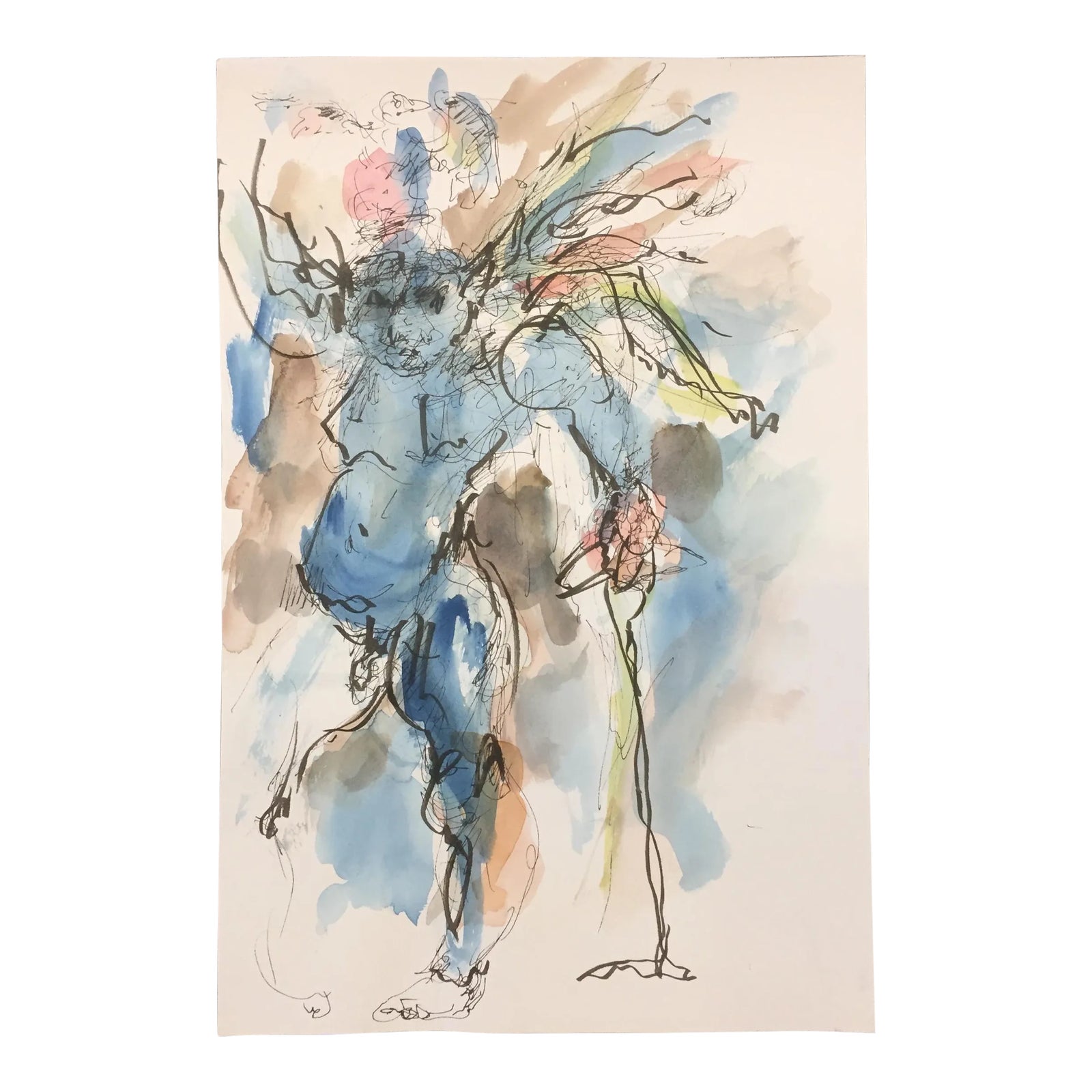 Original Ink & Watercolor Abstract Painting | Chairish