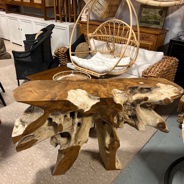 Late 20th Century Organic Modern Natural Teak Root Console Table | Chairish