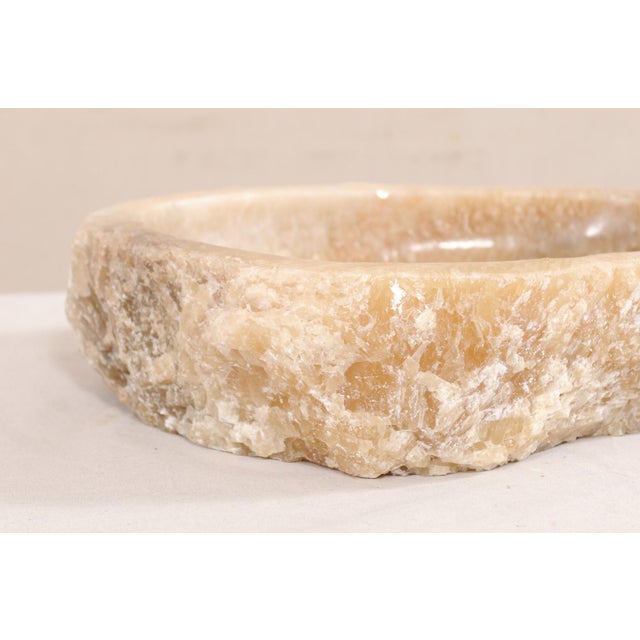 Carved and Polished Onyx Sink Basin in Cream Color | Chairish