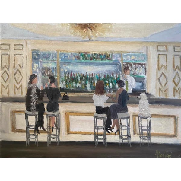 Cocktails with Friends at Bergdorfs, Original Expressionist Painting by ...