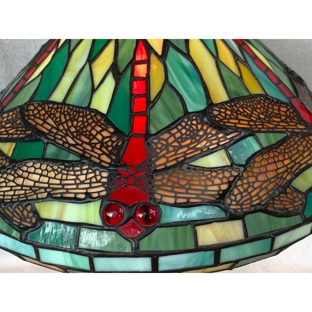 Vintage Tiffany Style Stained Glass Dragonfly Lamp | Chairish