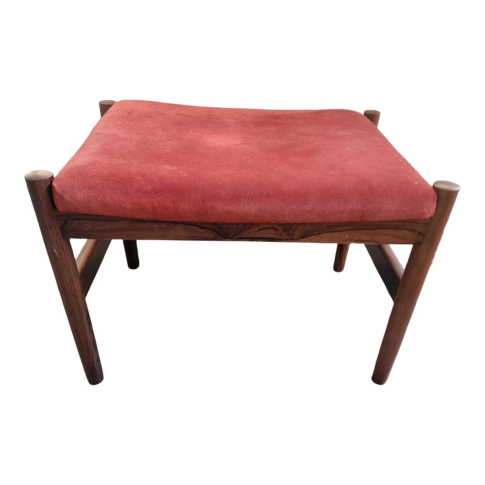 Mid Century Danish Modern Rosewood & Suede Stool | Chairish