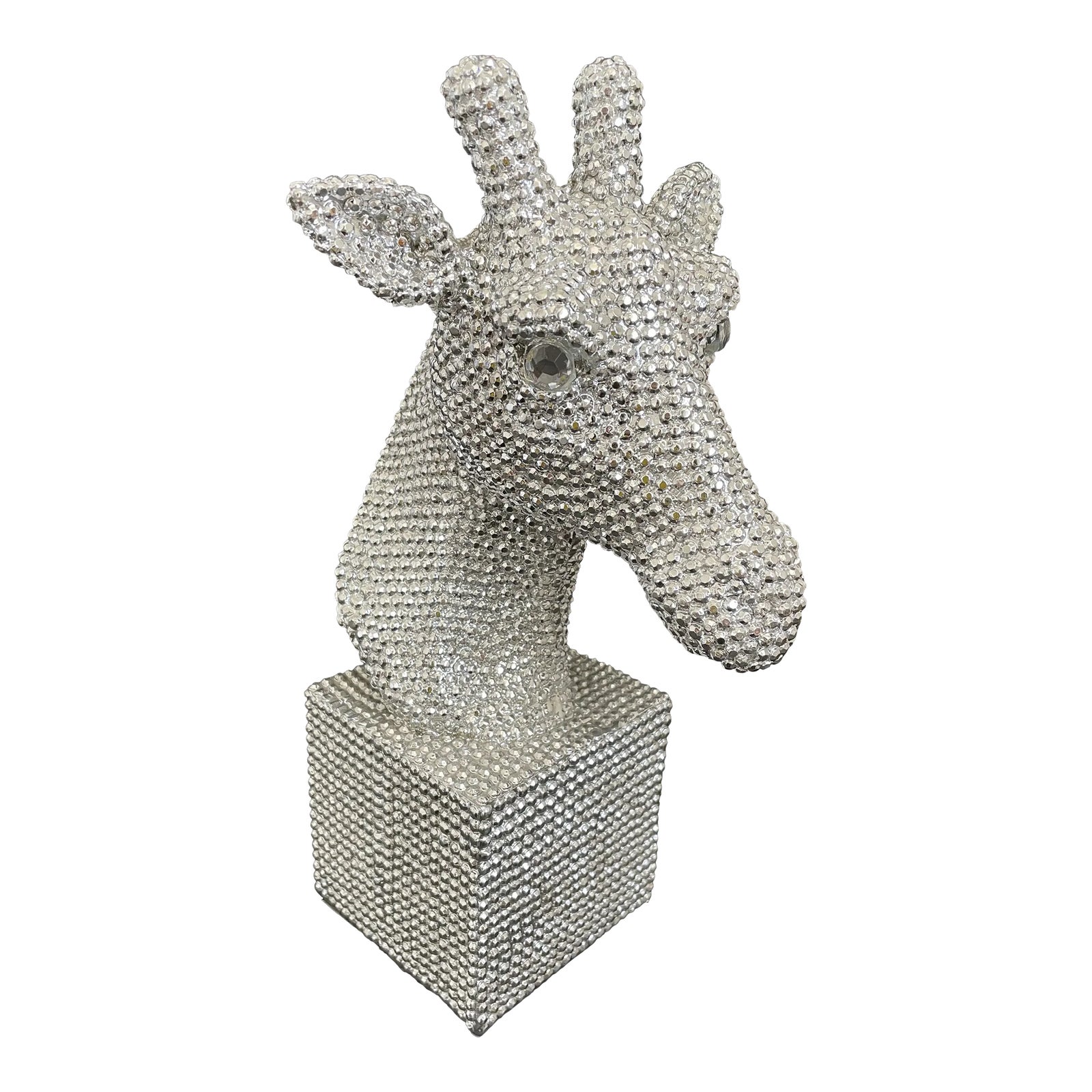 Late 20th Century Handcrafted Silver Giraffe Bust Statue | Chairish