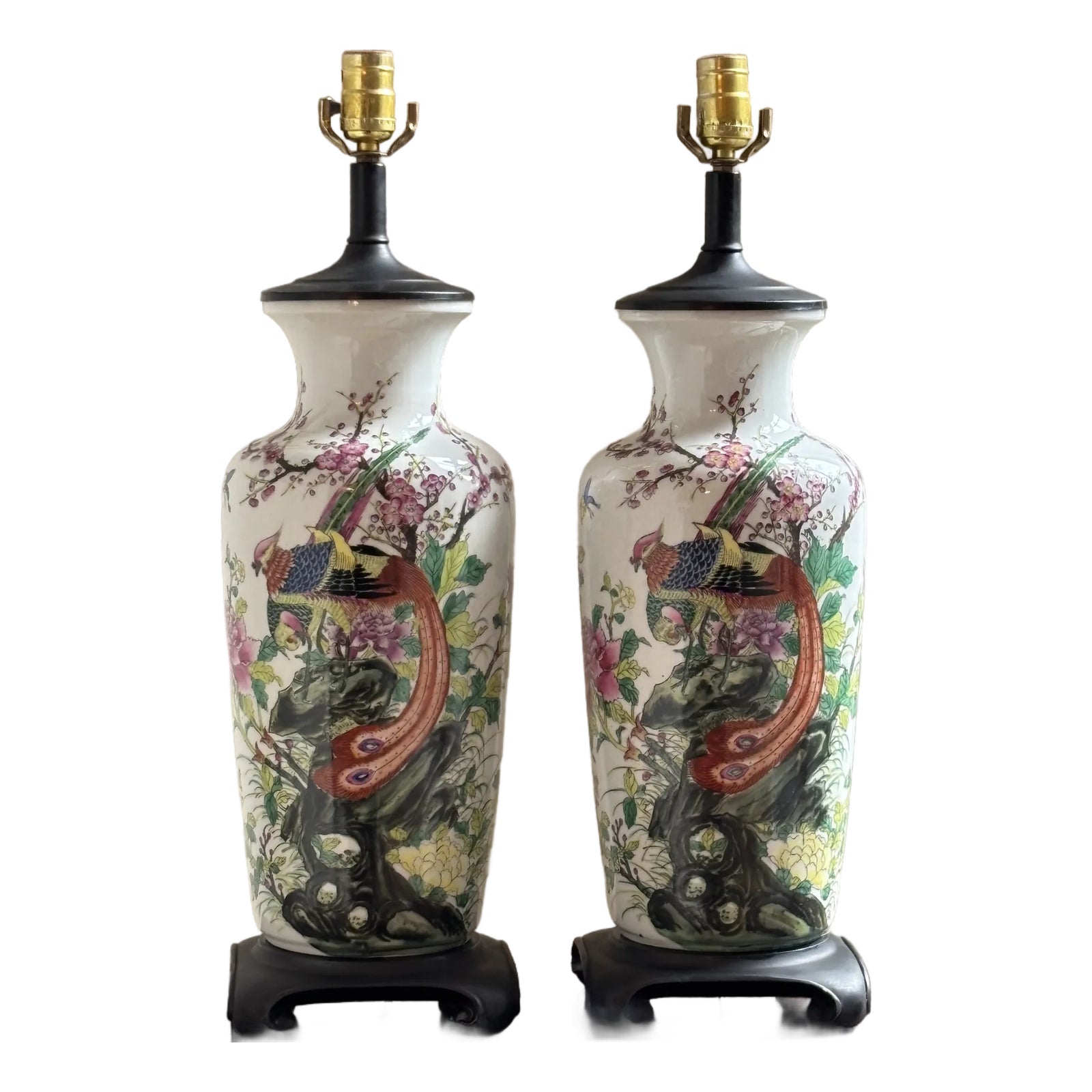 Mid-20th Century Hand Painted Chinese Porcelain Table Lamps — A Pair ...