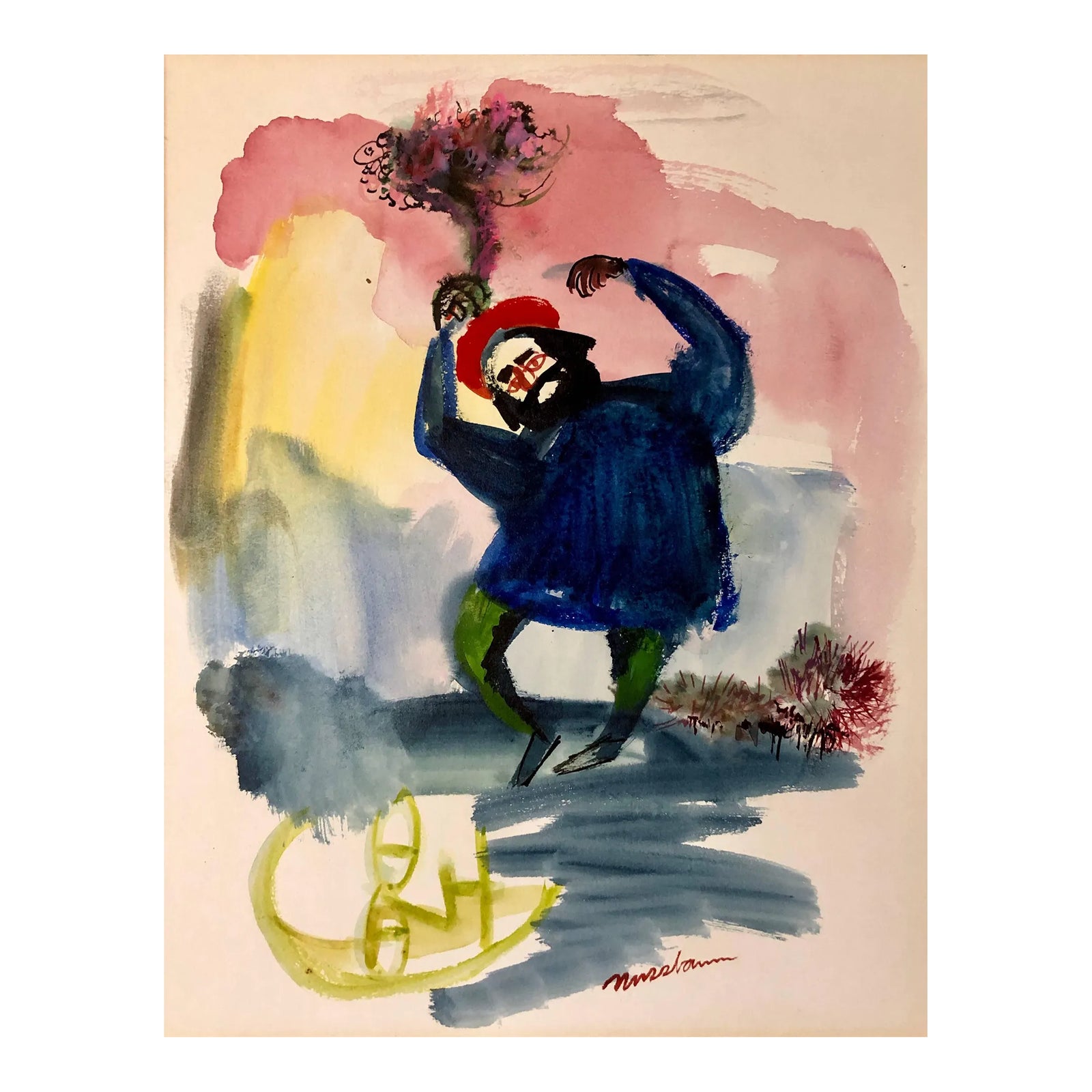 Ervin B. Nussbaum, Modernist American Judaica Painting Purim, Dancing ...
