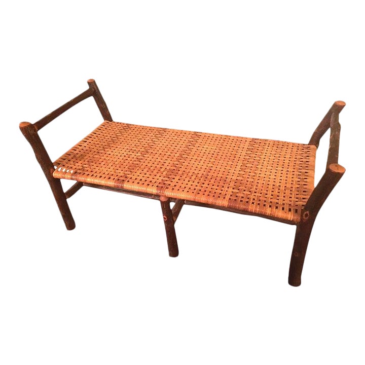 Adirondack Hickory Long Bench With Binder Cane Seat | Chairish