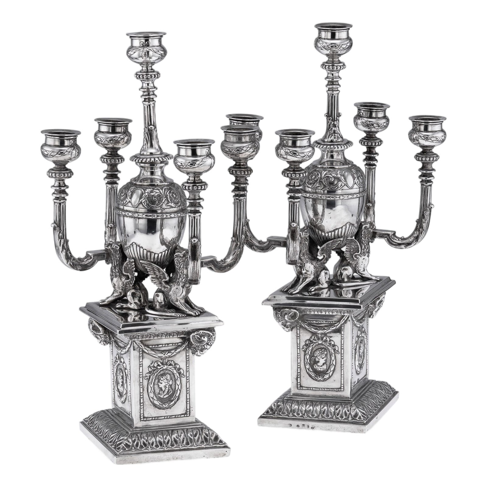 Antique German Hanau Silver Candelabras, 19th Century, Set of 2 | Chairish