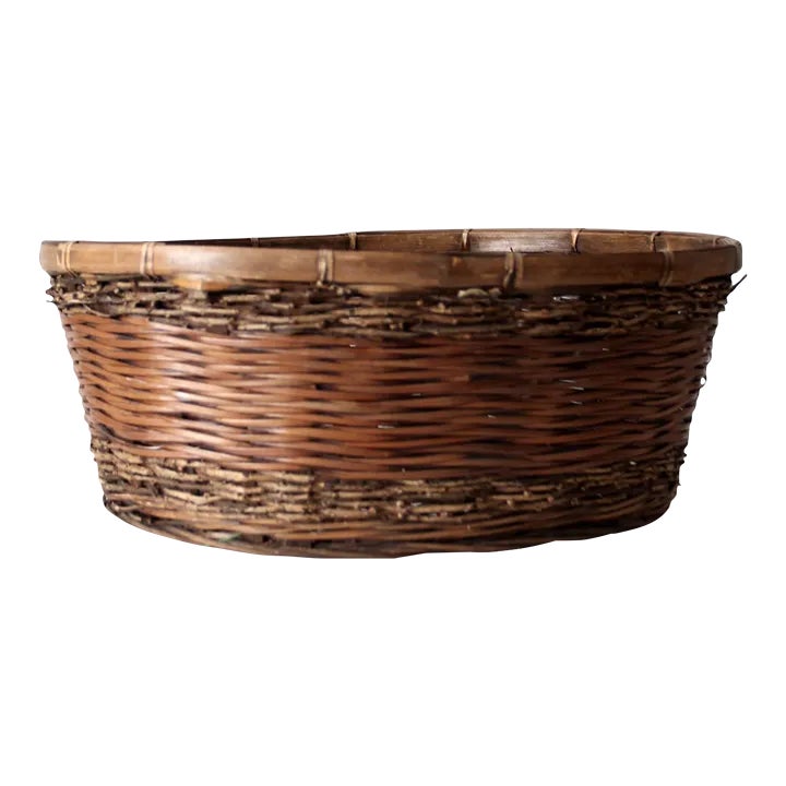 Vintage Woven Reed Basket | Chairish