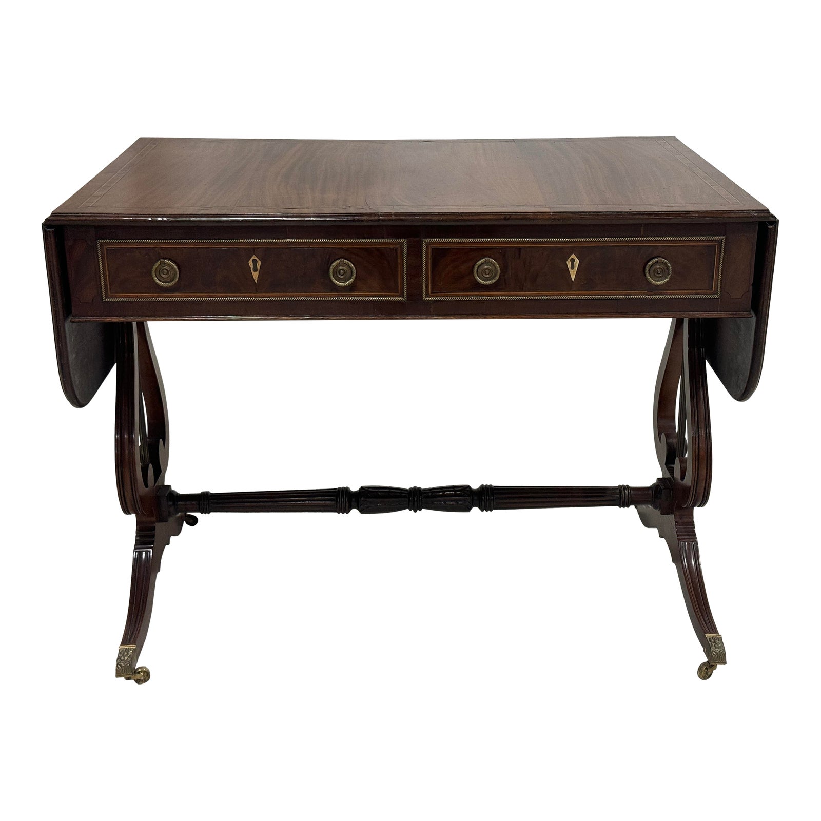 Antique Early 19th Century Fine English Lyre Base Console Table | Chairish