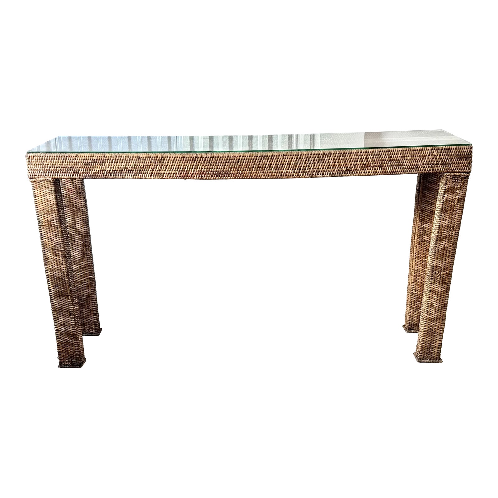 Rustic Thai Style Vintage Long Woven Rattan/Wicker Console Table With ...
