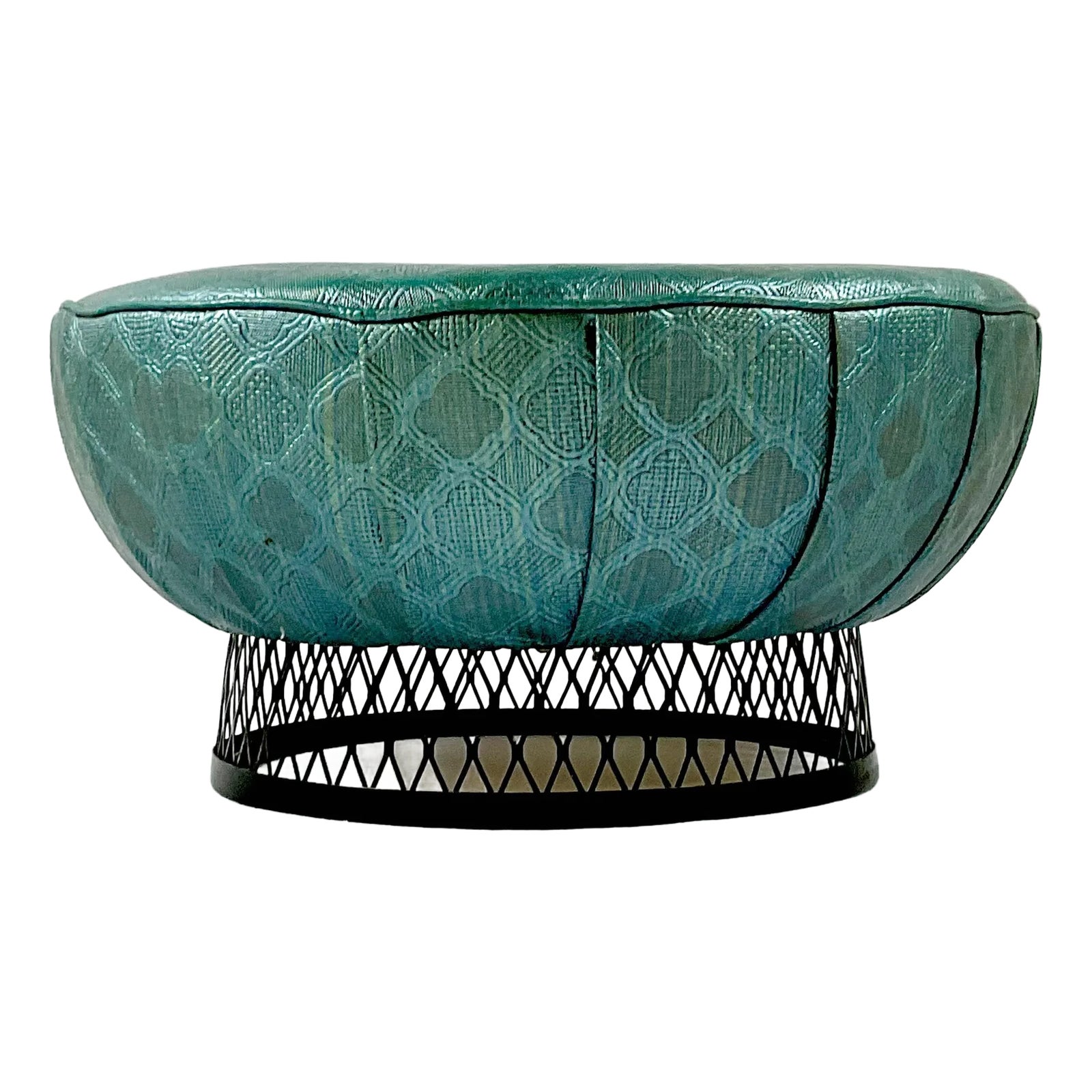 1960s Mid-Century Modern Boho Chic Turquoise Ottoman Footstool | Chairish