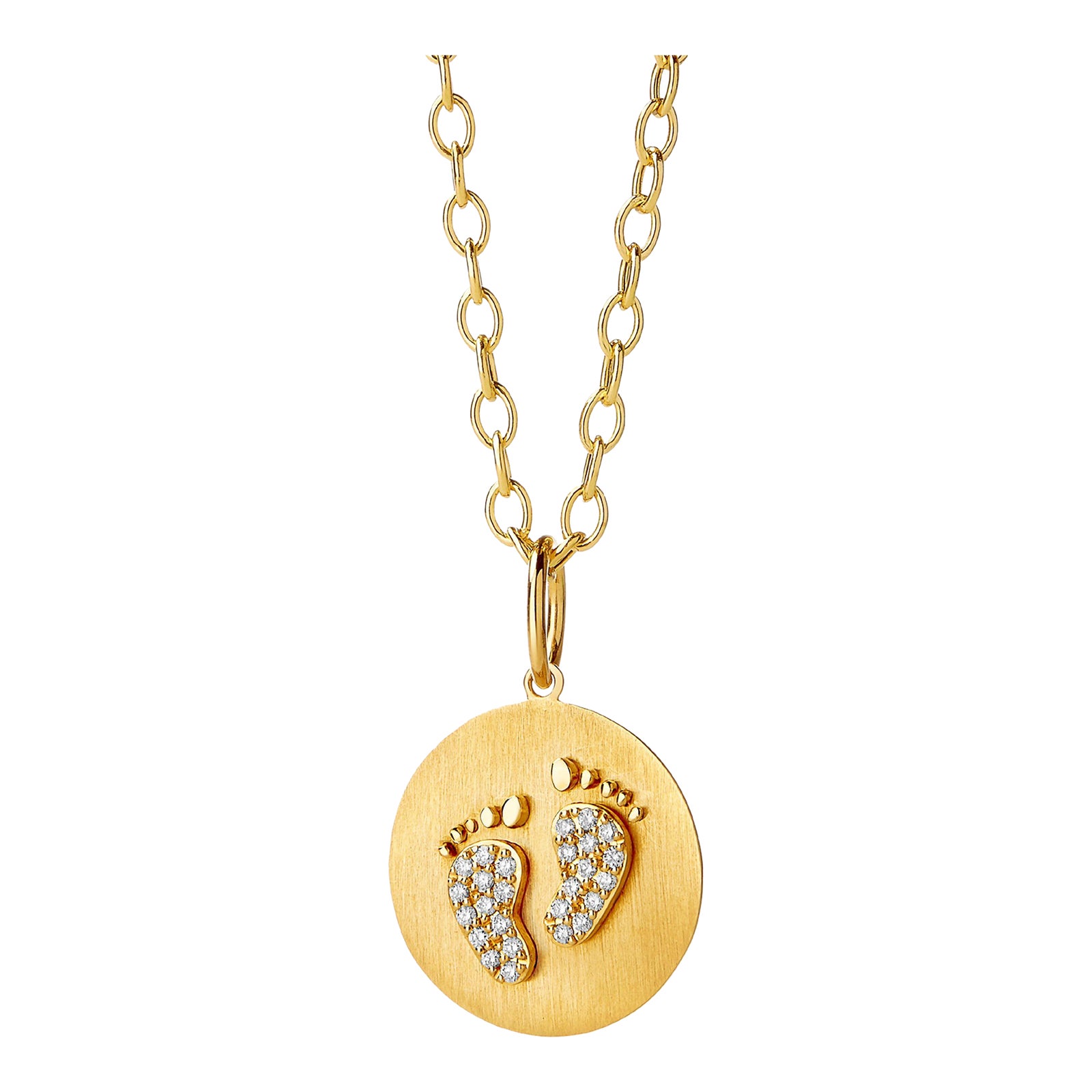 Syna Yellow Gold Baby Feet Pendant with Diamonds | Chairish