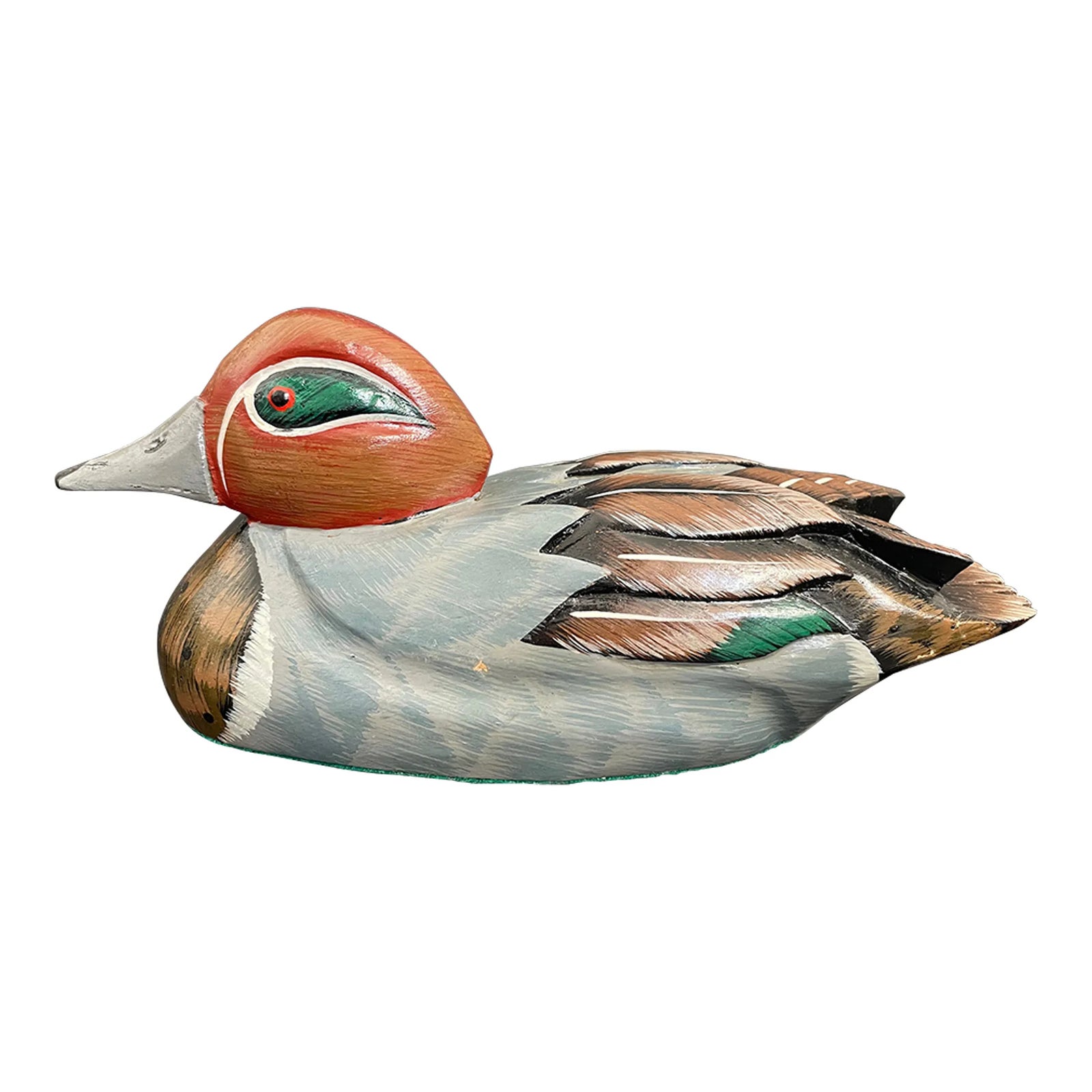 Hand Carved & Painted Green-Winged Teal Duck Decoy | Chairish