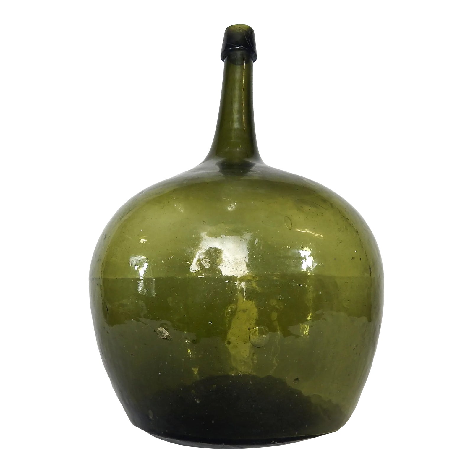 Antique Late 19th Century French Green Glass Demijohn | Chairish