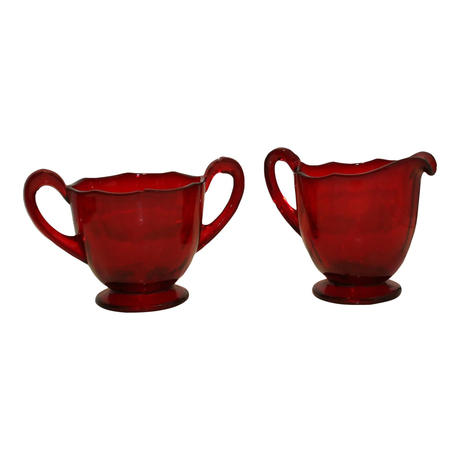 1930s Ruby Red Fostoria Fairfax Depression Glass Open Sugar & Creamer ...