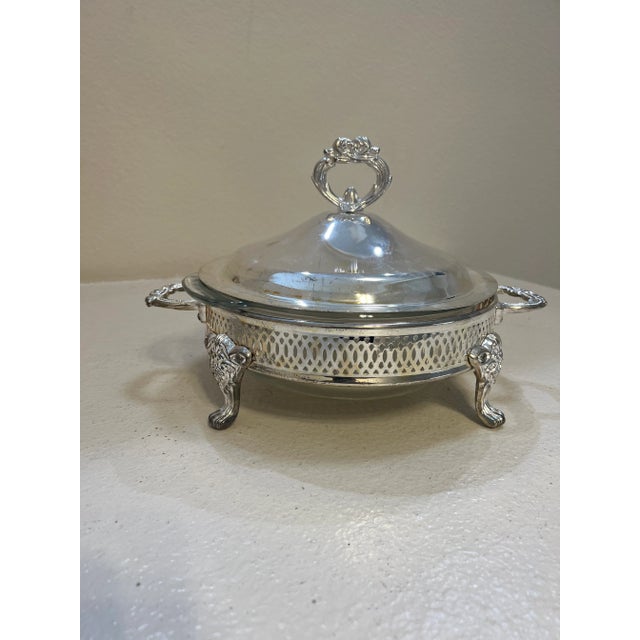 Mid-Century Three Footed Silver Plated Covered Chafing Dish Casserole ...