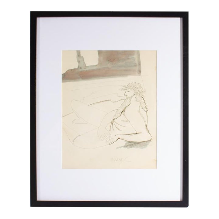 Signed Ink and Watercolor Drawing of a Greco-Roman Figure by Harry ...
