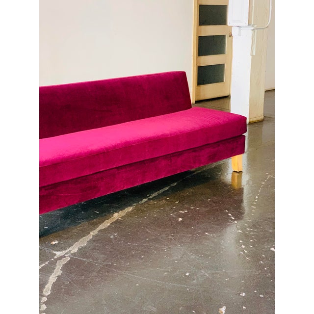 Modern Raspberry Velvet Armless Sofa by Reitter Design Studio | Chairish