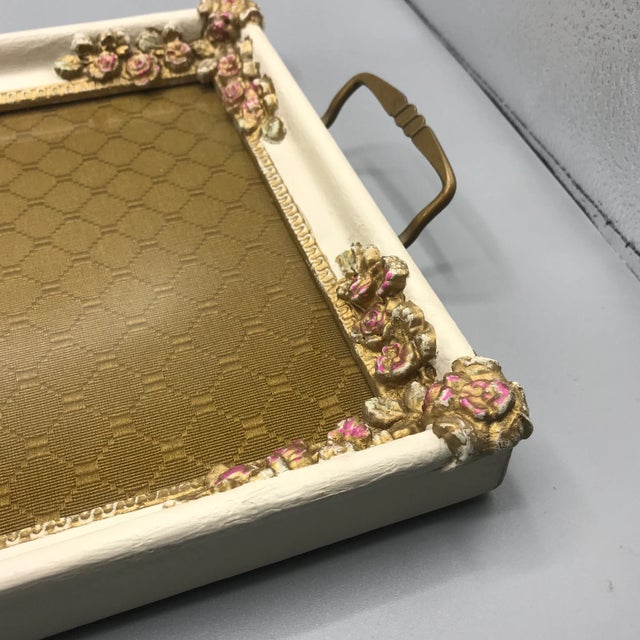 1930s Glass Covered Fabric Dresser Tray With Hand Painted Roses | Chairish