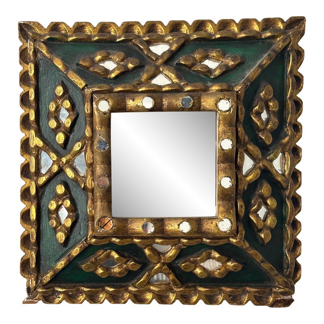 Spanish Folk Art Mirror With Mosaic Carved Gilt Wood Frame, C. 1930's ...