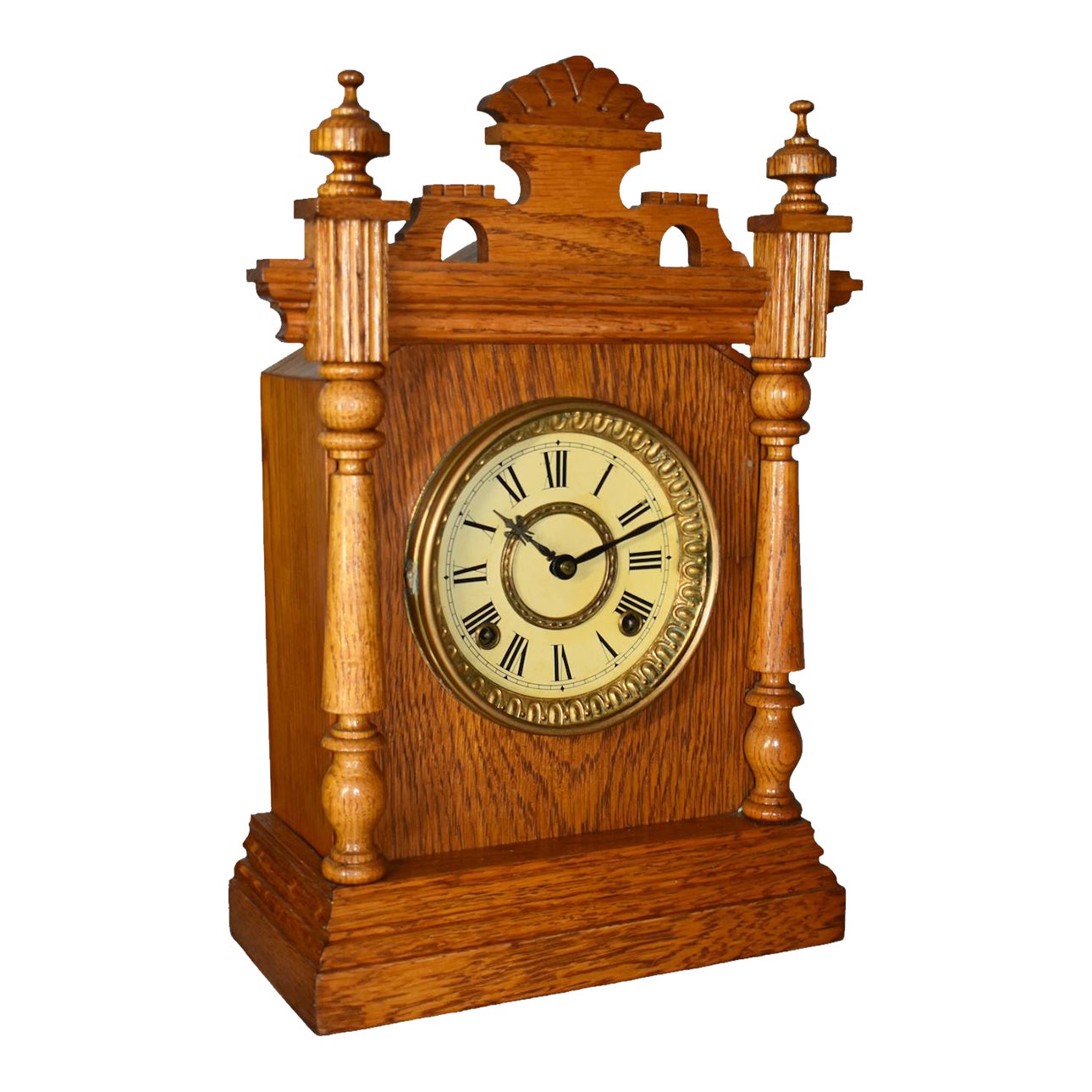 Antique Oak Victorian Style Carved Mantel Clock W/Pendulum | Chairish
