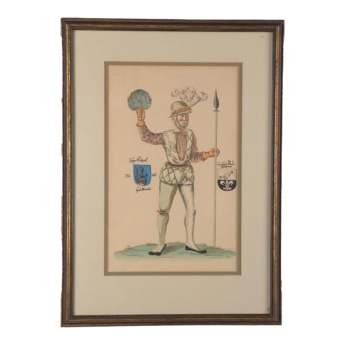 18th-Century Hand-Colored Engraving of Renaissance Soldier, Probably ...
