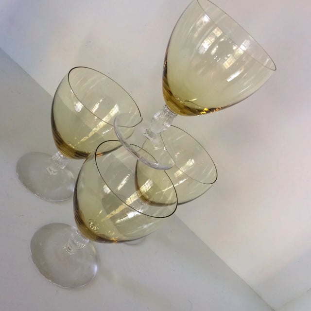 Vintage Clear Fluted Stem Canary Yellow Crystal Water Goblets - Set of ...
