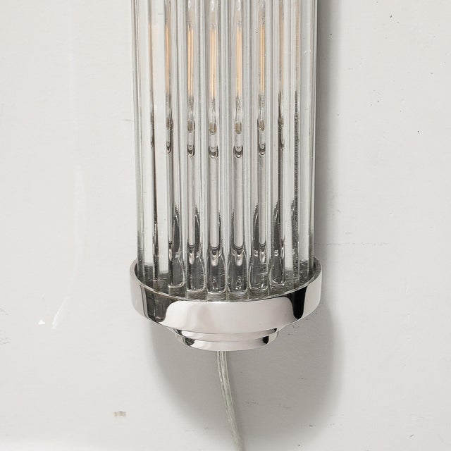 Art Deco Streamlined Linear Glass Rod Sconces W/ Chrome Fittings | Chairish