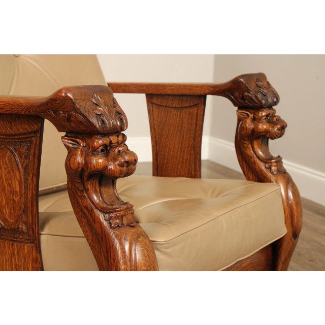 Renaissance Revival Antique Pair of Carved Oak Lion Head Reclining ...