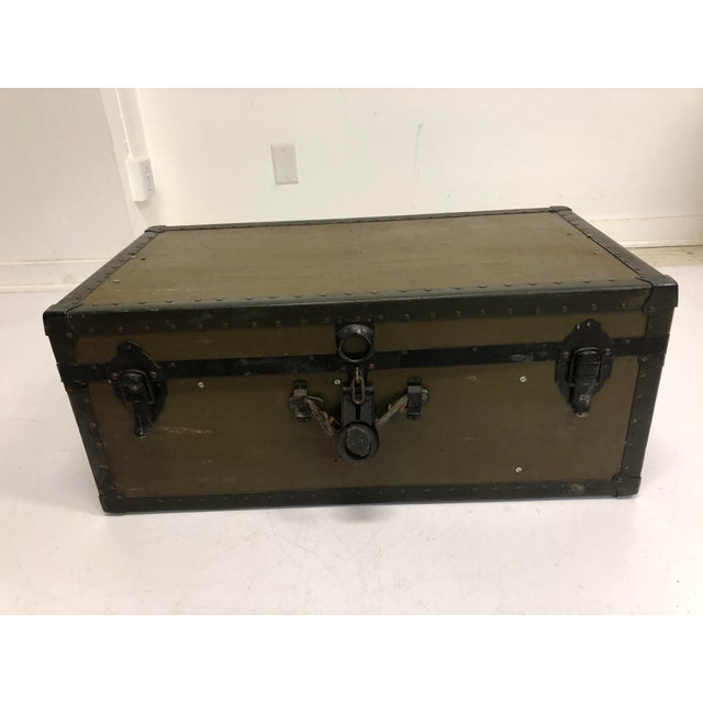 Vintage Industrial Wood Military Foot Locker Trunk | Chairish