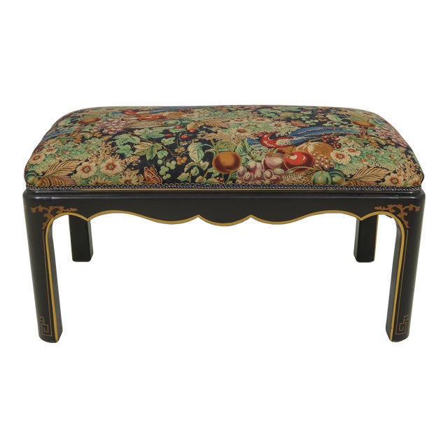 Chinoiserie Decorated Upholstered Bench | Chairish