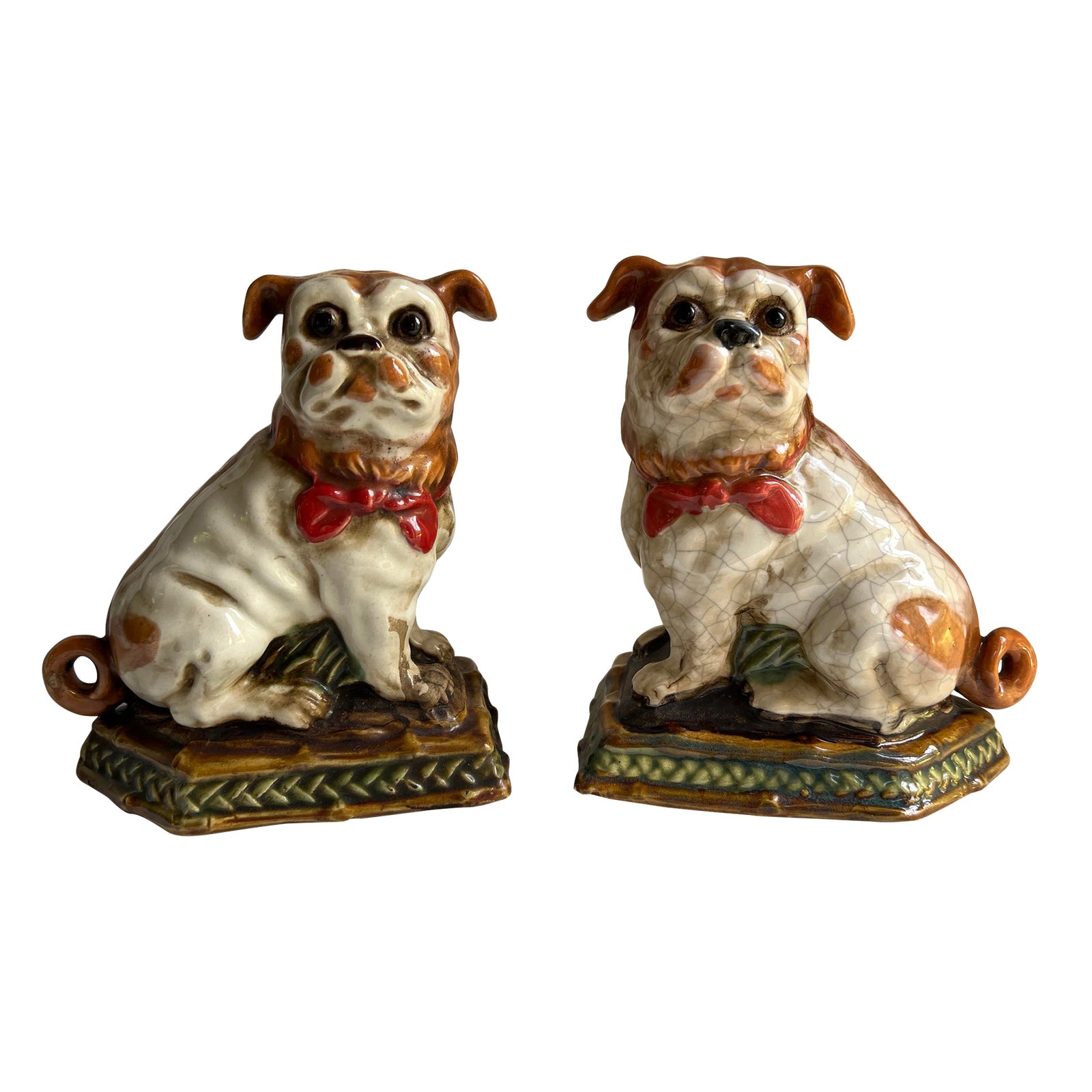 Pair of Late 20th Century Staffordshire Style Glazed Ceramic Pug Dogs ...
