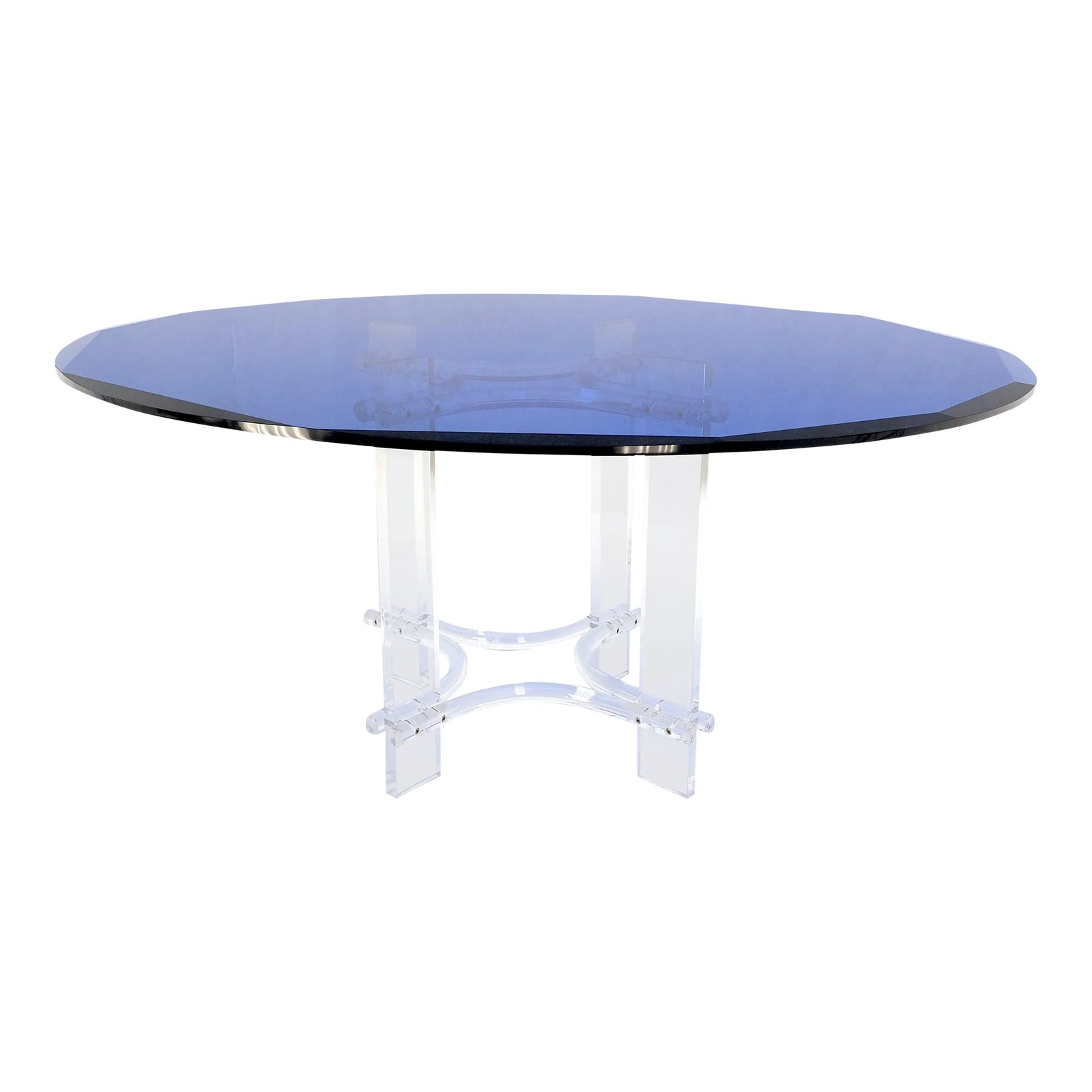 Large Oval Blue Azul Purple Beveled 3/4" Glass Top Dining Table on ...