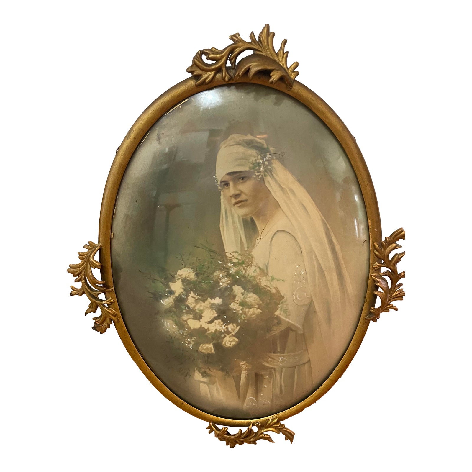 Vintage Gilded Brass Oval Frame | Chairish