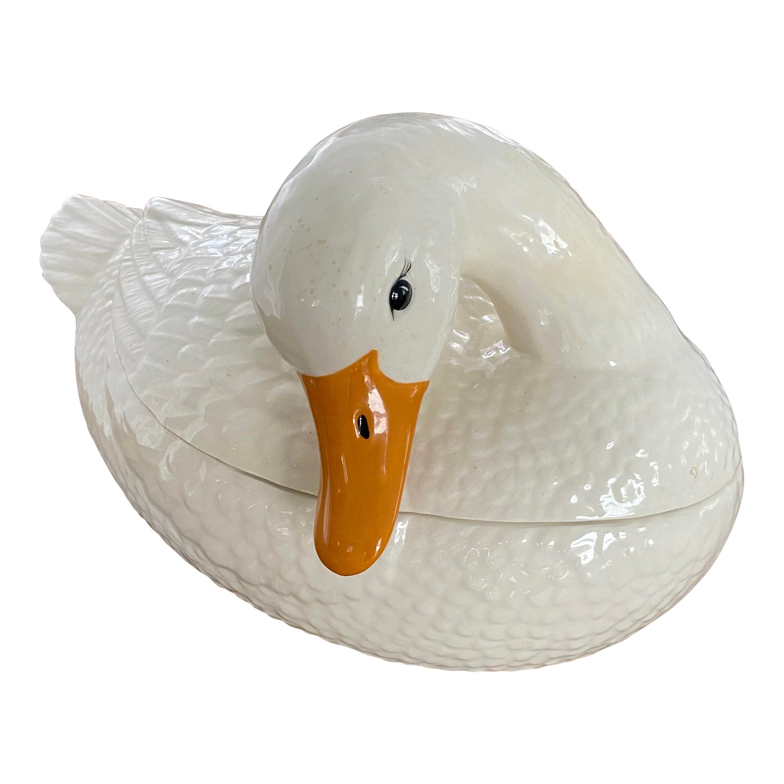 Vintage Mid Century Creamware Lidded Duck Tureen With Ladle | Chairish