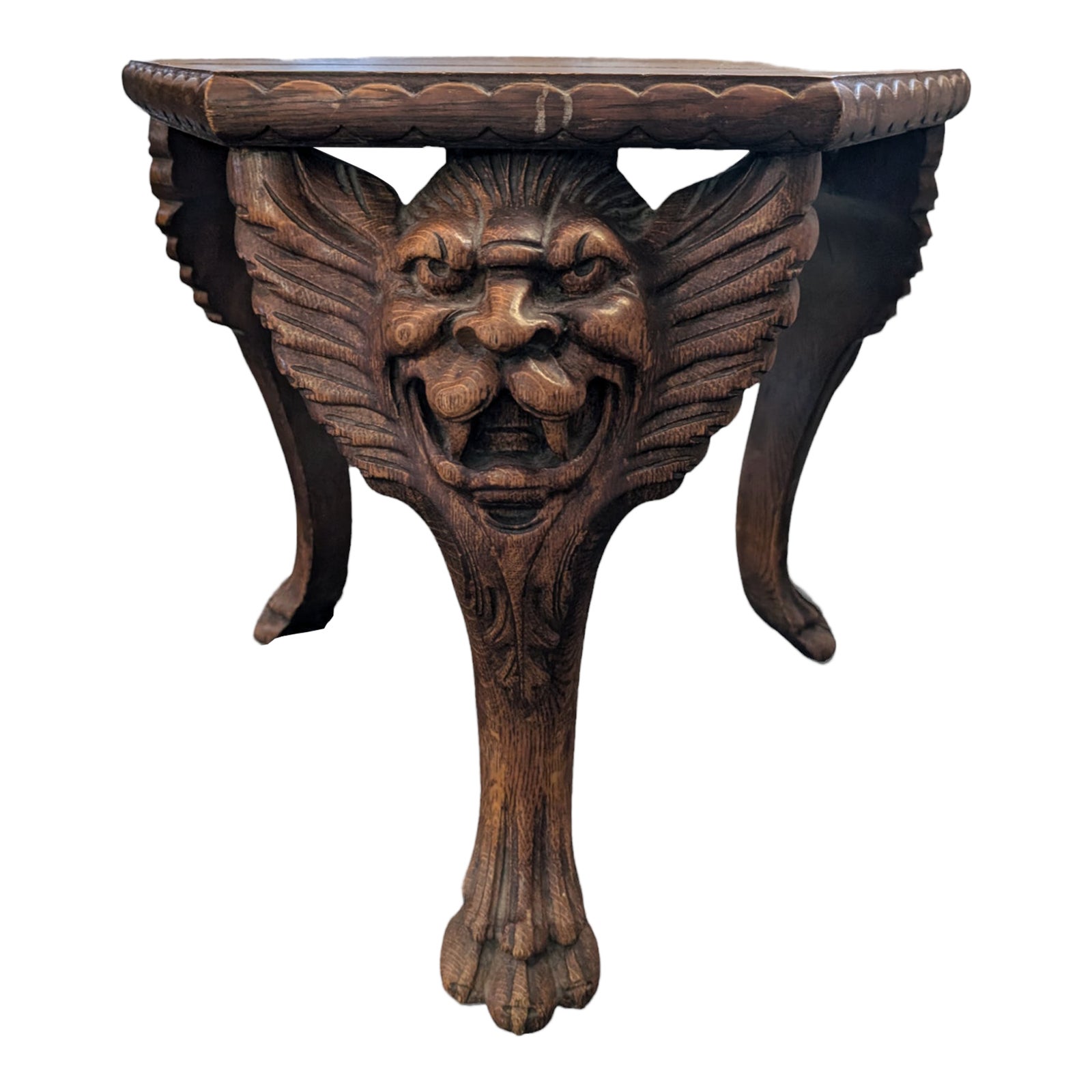 1910s Antique Hexagonal Accent Table With Gargoyle Legs | Chairish