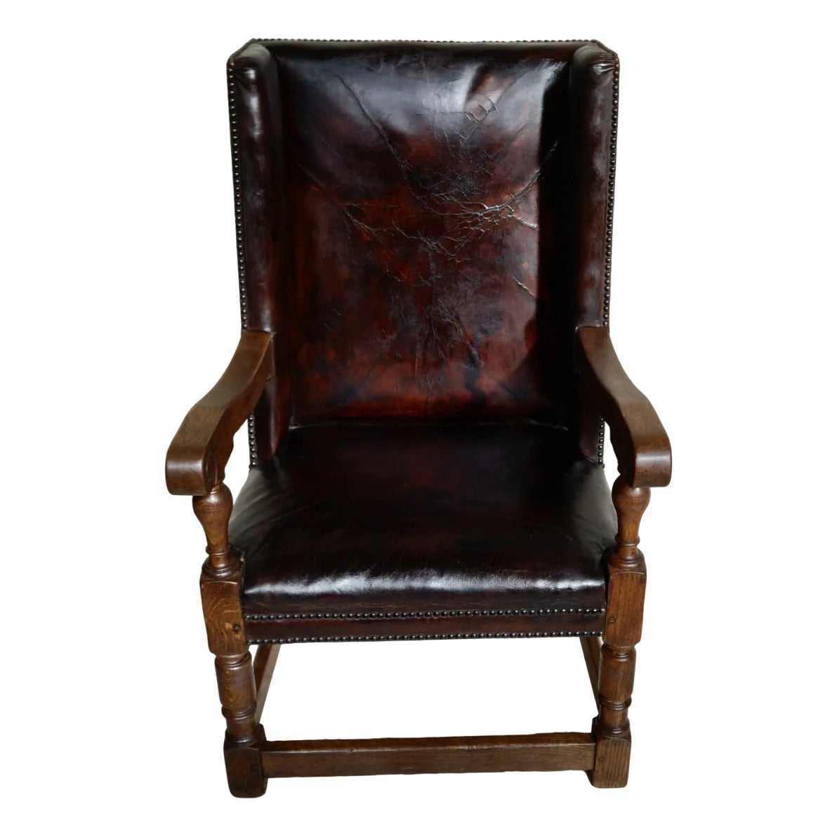 Antique Victorian Leather and Oak Library Chair, 1830 | Chairish