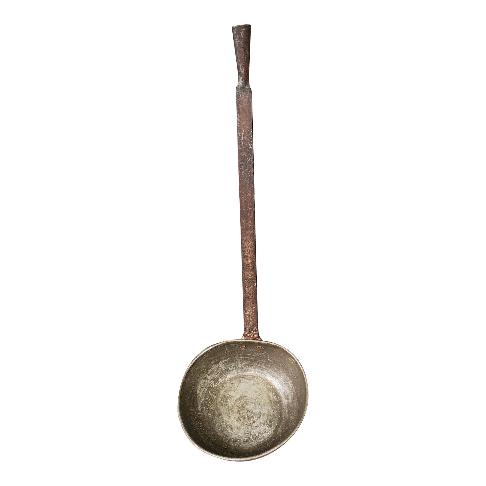 Large Antique Copper and Tin Clad Ladle With Steel Handle | Chairish