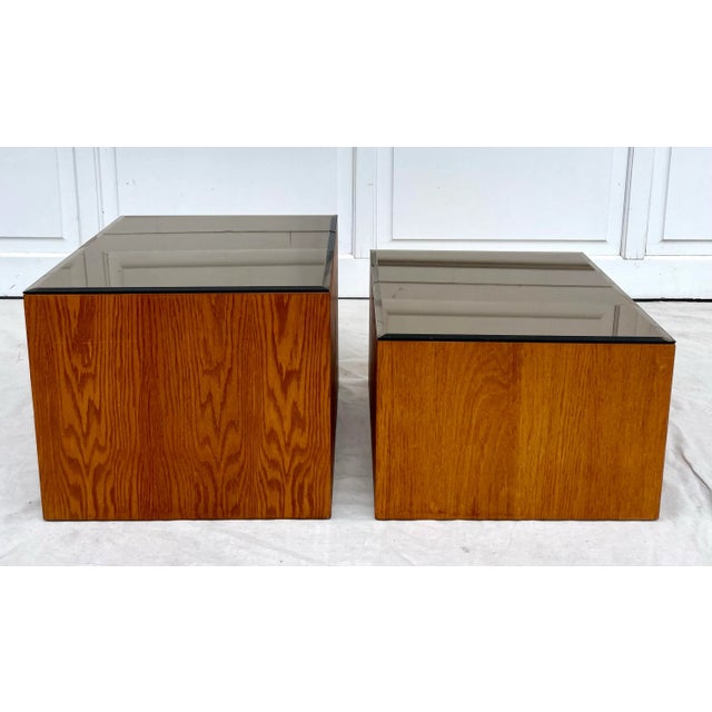 Mid-Century Modern Wood Cube Side Tables With Mirrored Tops - Set of 2 ...