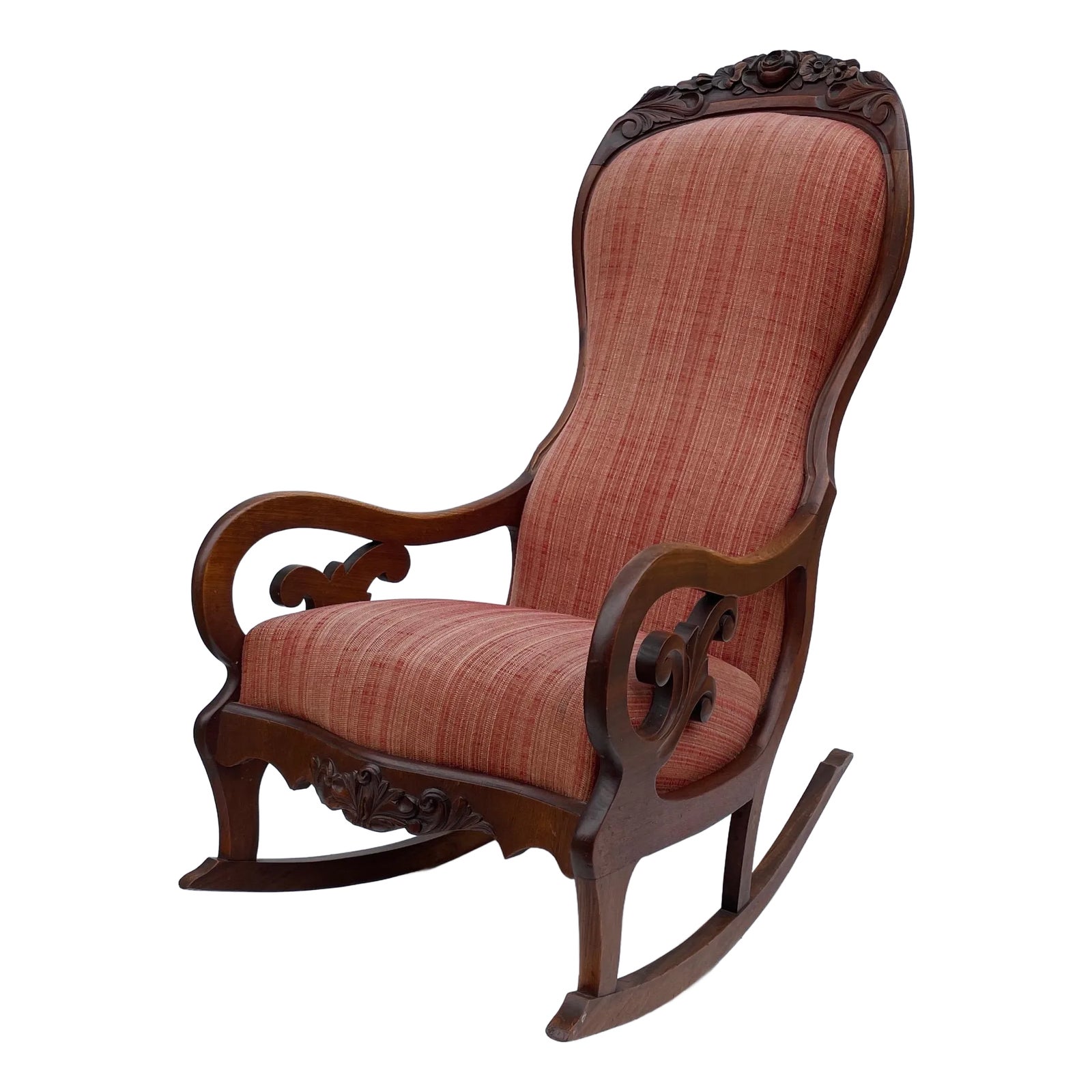1900s Lincoln Style Upholstered Rocking Chair - | Chairish