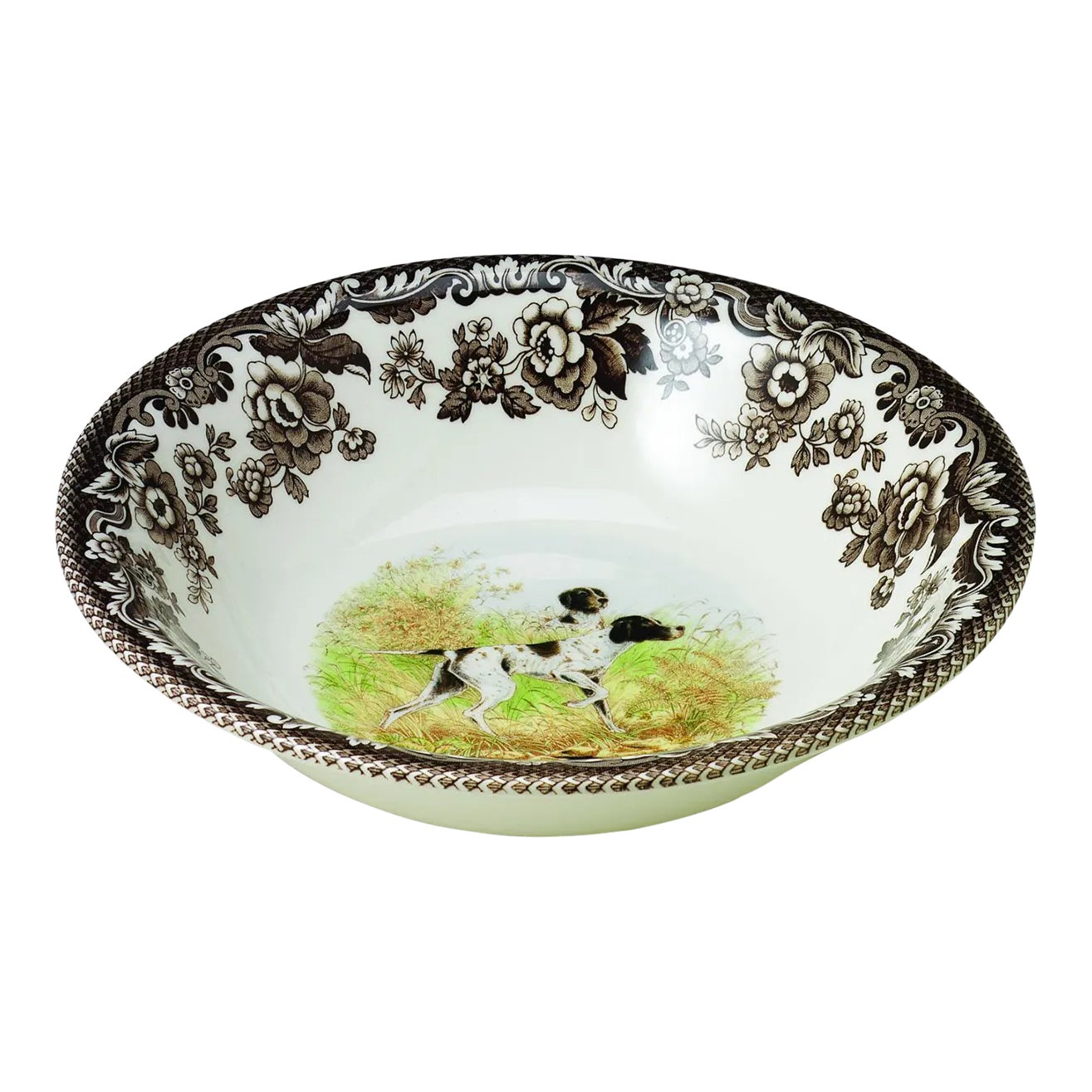 Spode Woodland Dogs Ascot Cereal Bowl 8", Flat Coated Pointer | Chairish
