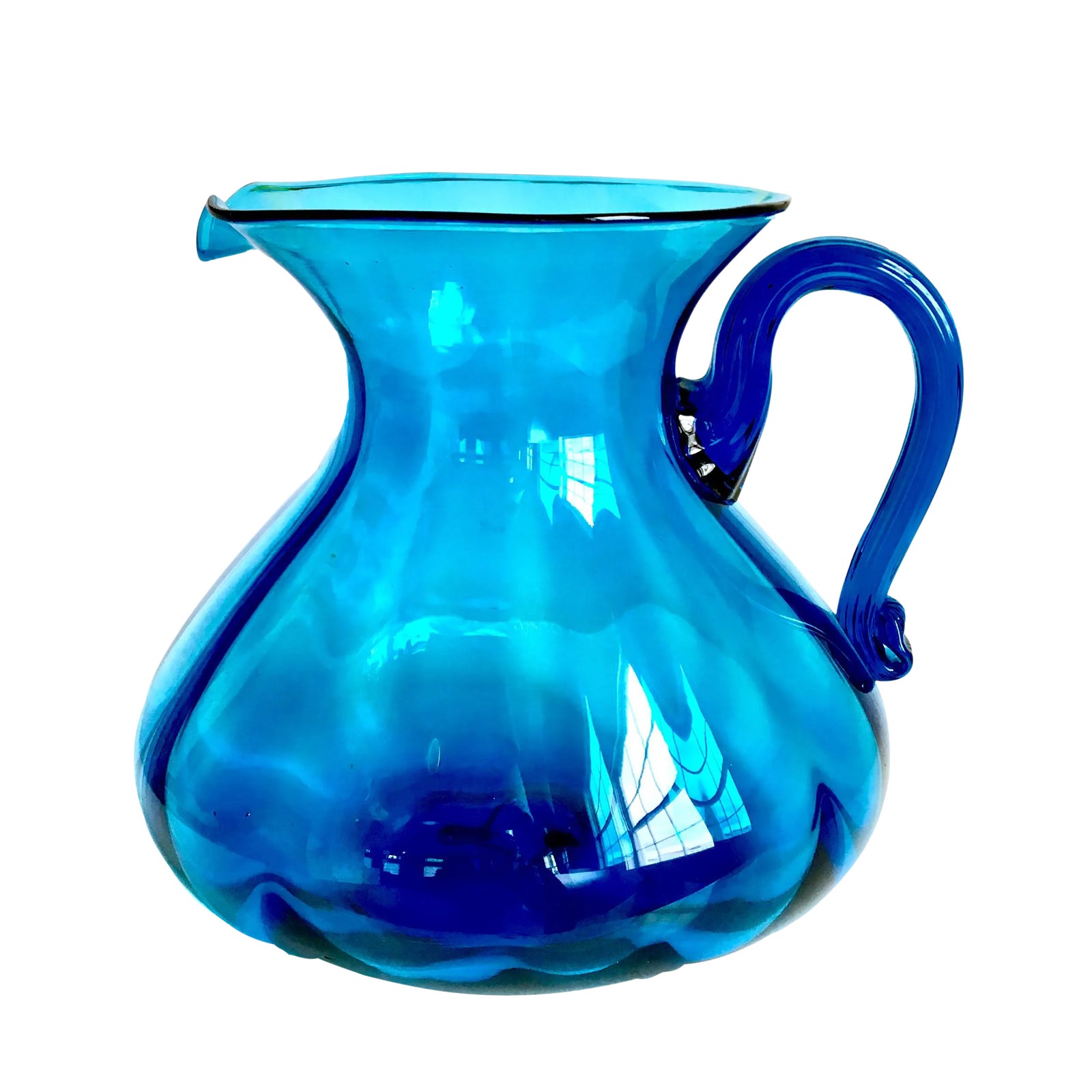 Mid-Century Blue Blenko Glass Pitcher Style Vase | Chairish