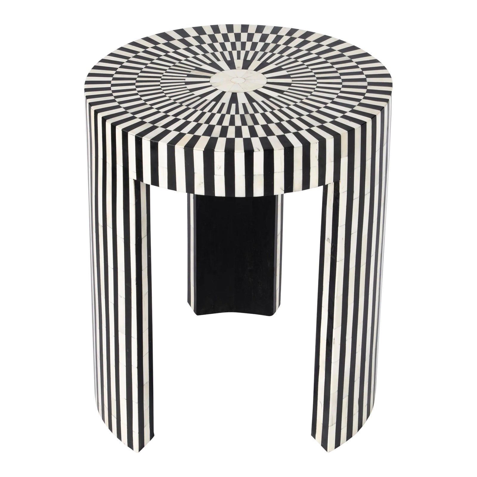 Rimma Bone Inlay Side Table, Black & White | Chairish