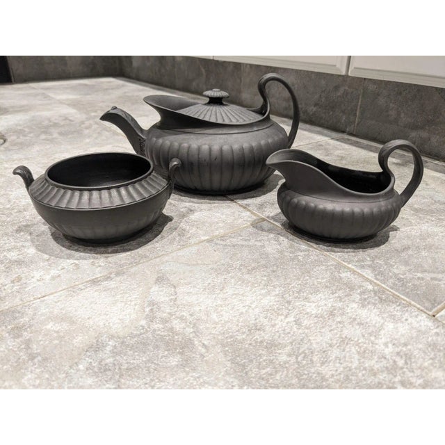 Late 19th Century Wedgwood Black Basalt Tea Set With Tea Pot, Creamer ...